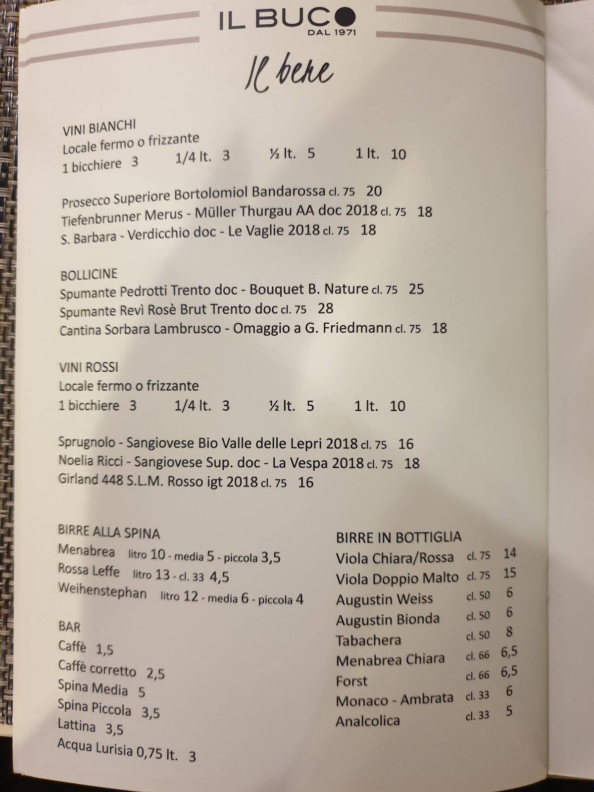 Menu da Il Buco ristorante, Riccione