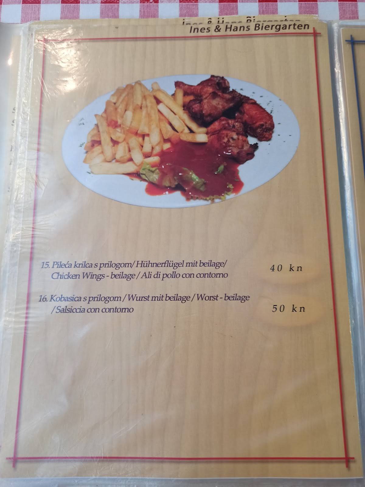 Menu at Ines & Hans Biergarten restaurant, Tar