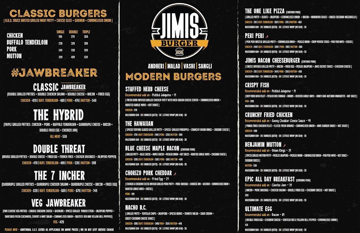 Menu at JIMIS BURGER - Andheri, Mumbai, B2