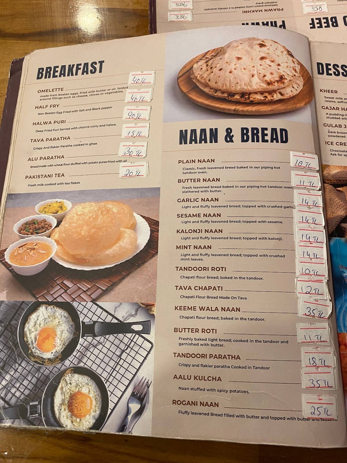 Menu at Karachi Darbar Pakistani Restaurant, Istanbul
