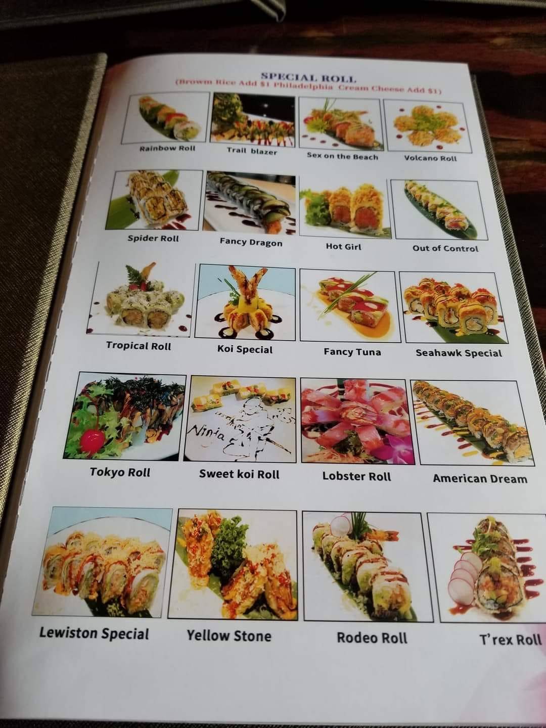 Menu at Koi Japanese Steakhouse & Sushi, Lewiston