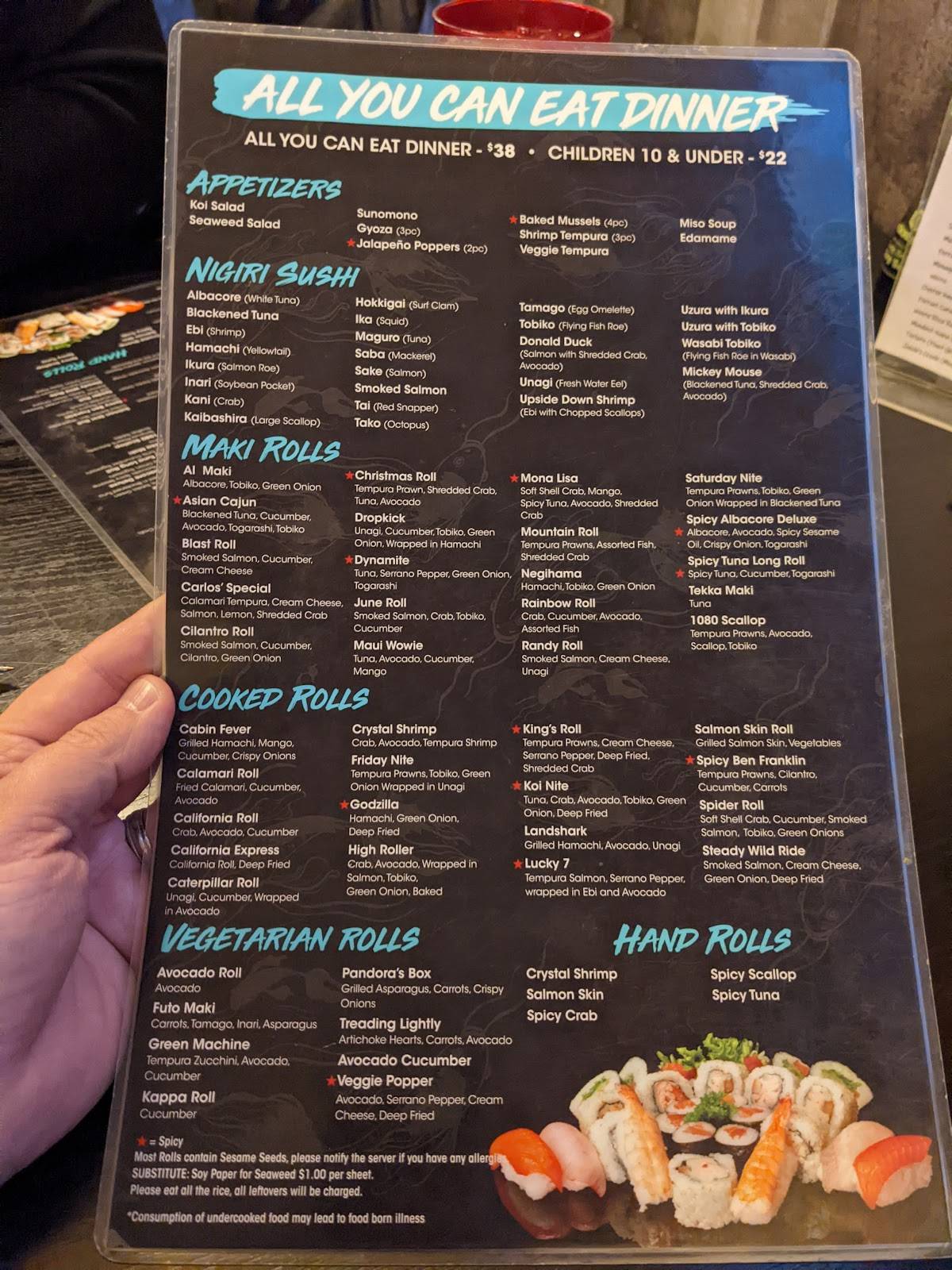 Menu at Koi Sushi restaurant, Incline Village