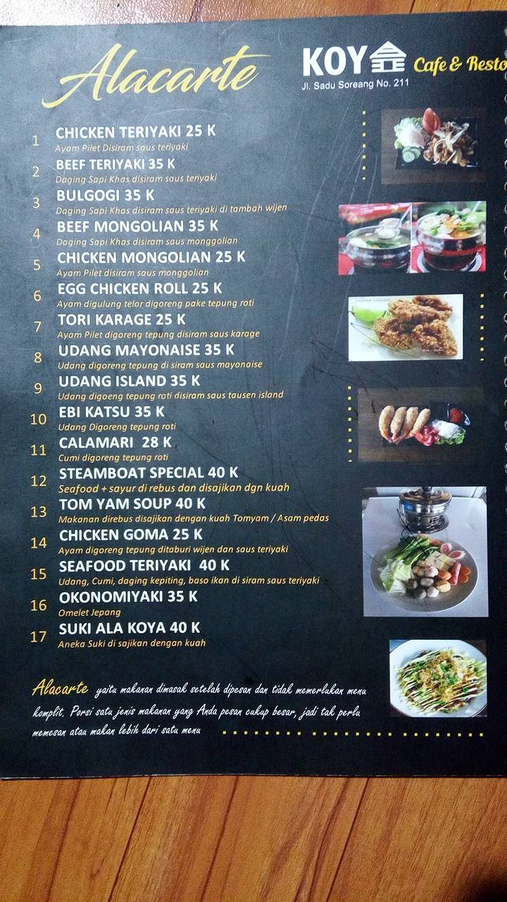 Menu at Koya Cafe & Resto, Soreang, Jl. Raya Soreang-Ciwidey No.211