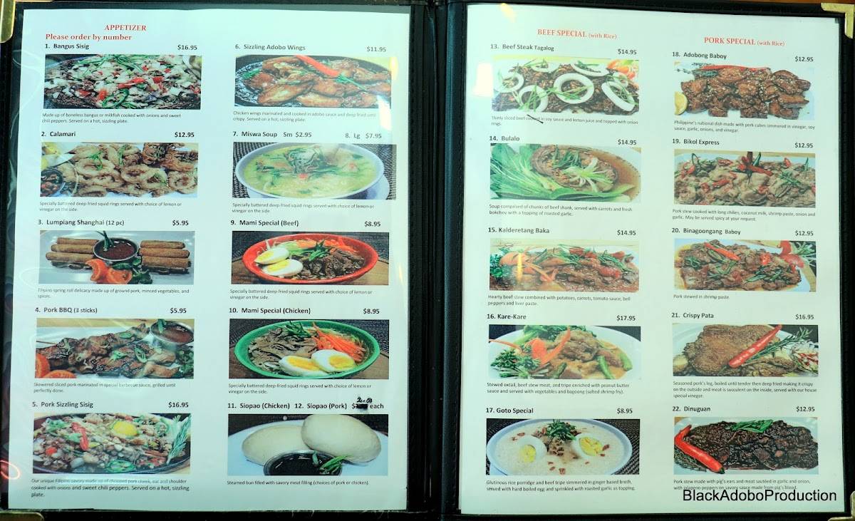 Menu at Kusina De MANILA restaurant, Des Plaines