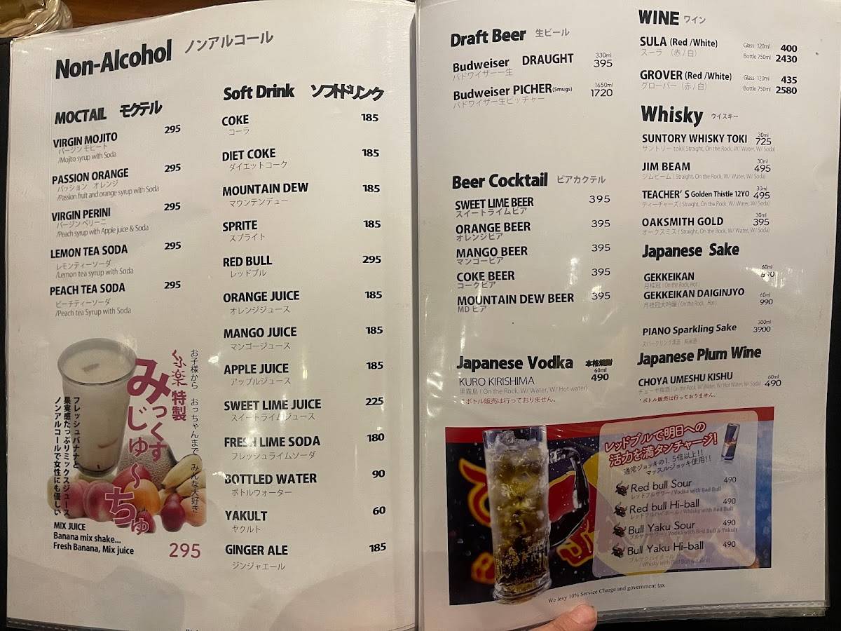 Menu at Kuuraku Bangalore, Bengaluru