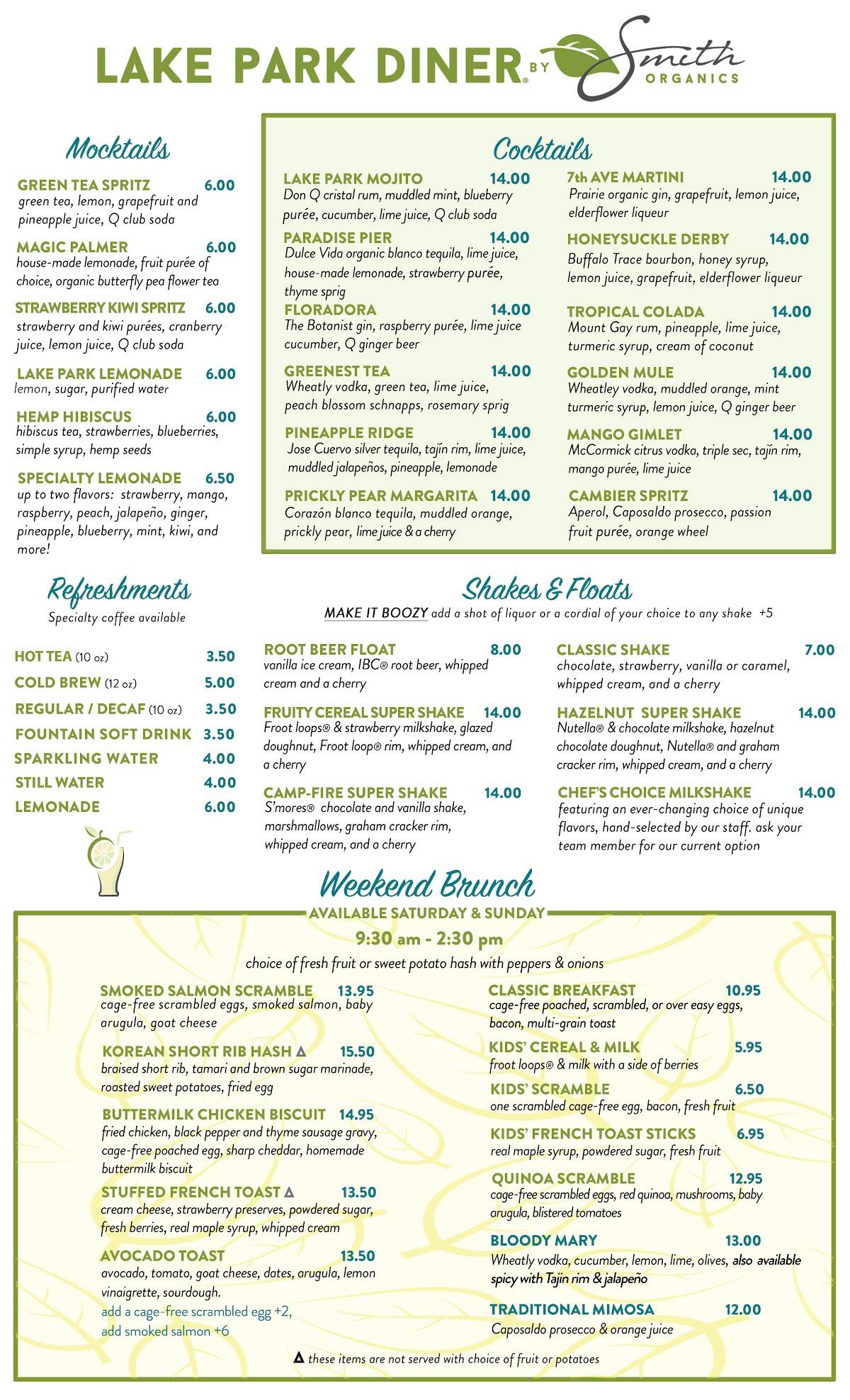Menu at Lake Park Diner restaurant, Naples