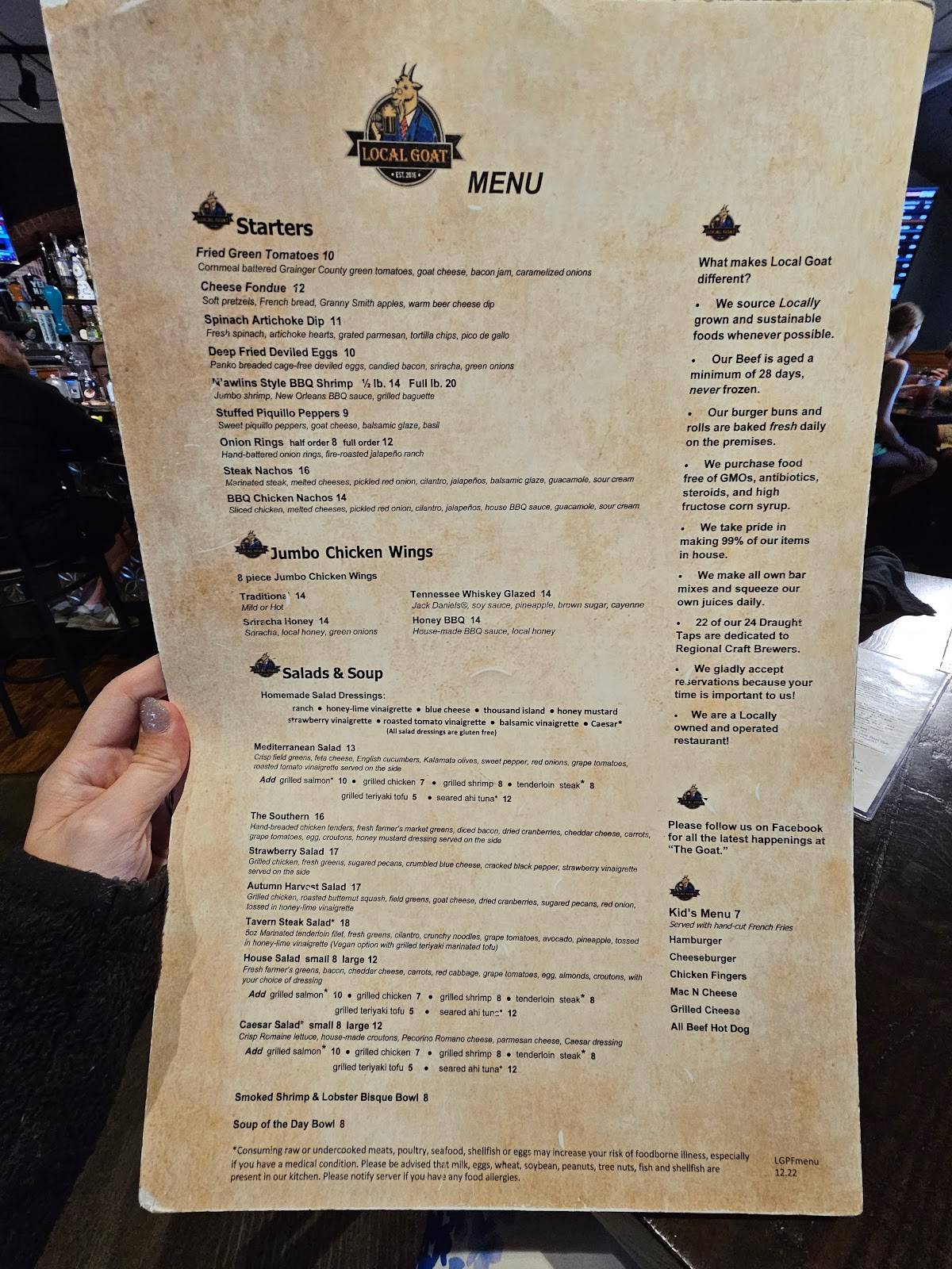 Menu at Local Goat - New American Restaurant Pigeon Forge, Pigeon Forge