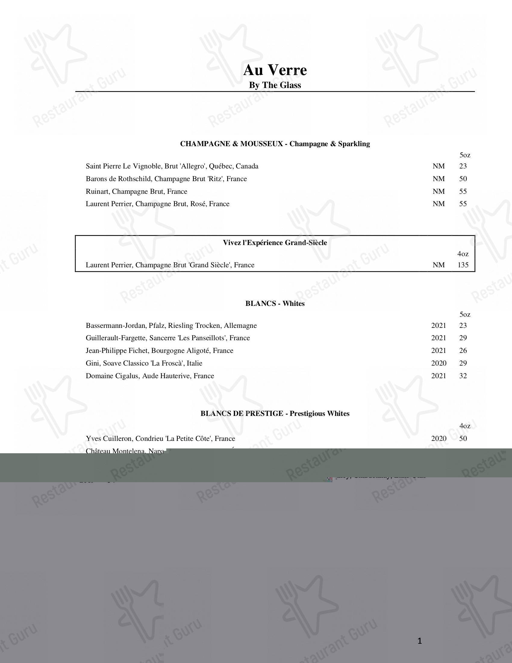 Menu at Maison Boulud restaurant, Montréal
