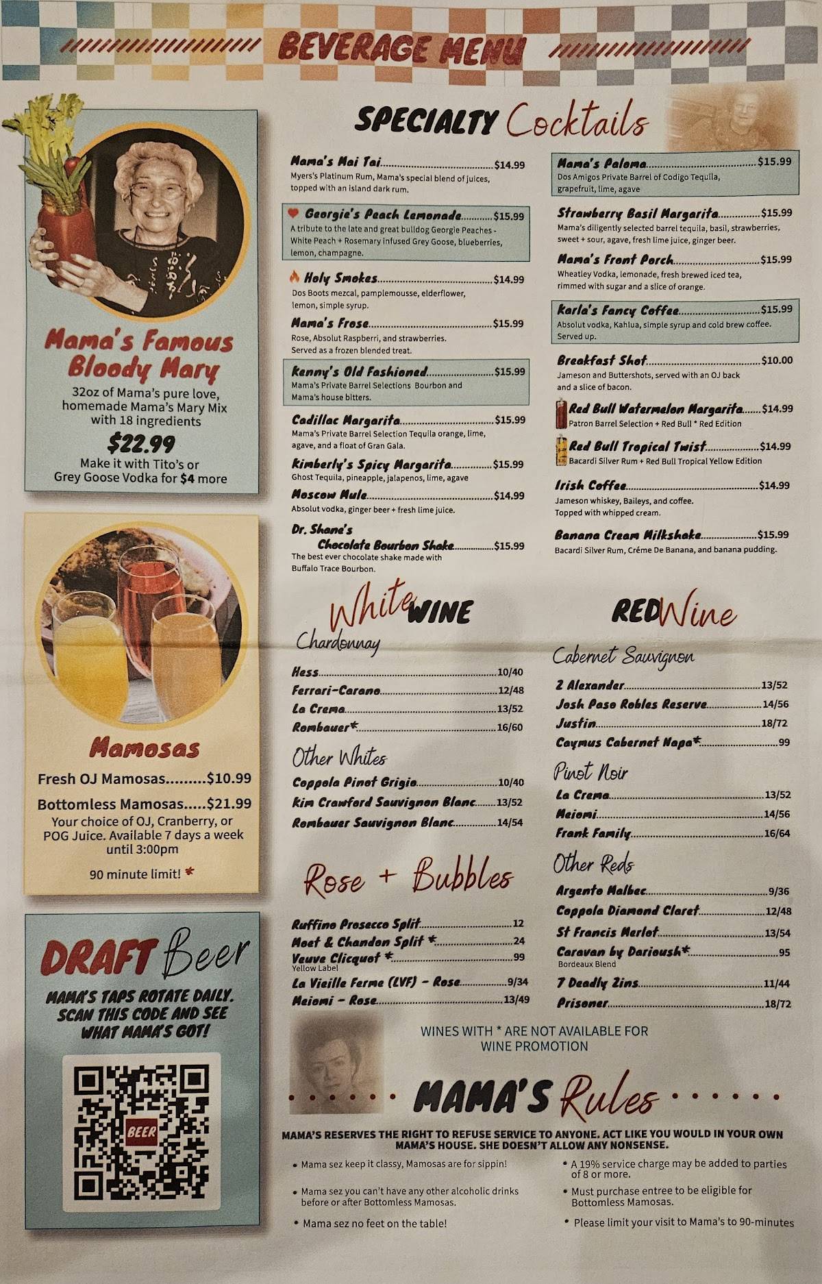 Menu at Mama's on 39 restaurant, Huntington Beach