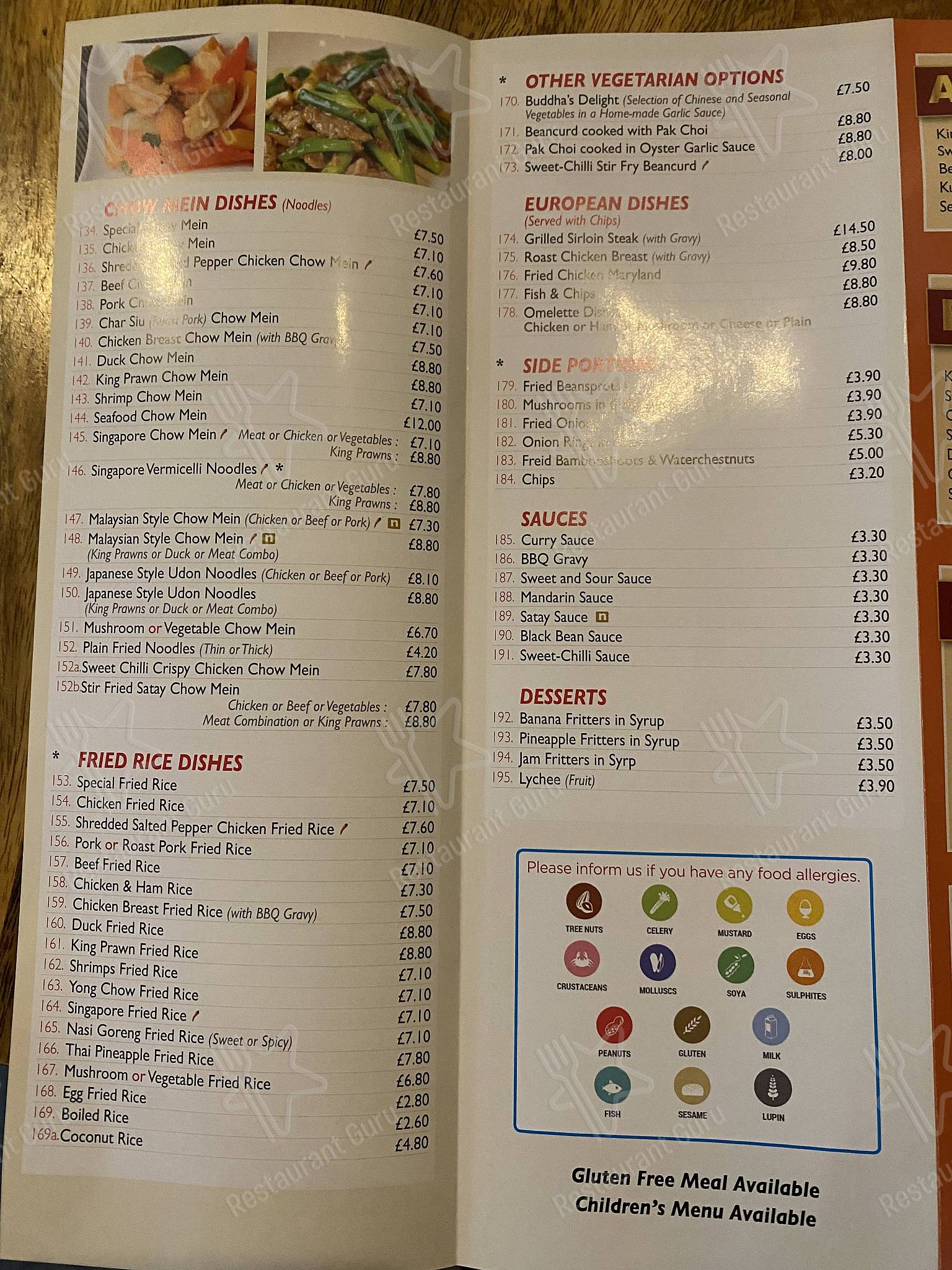 Menu at Mandarin restaurant, Helensburgh