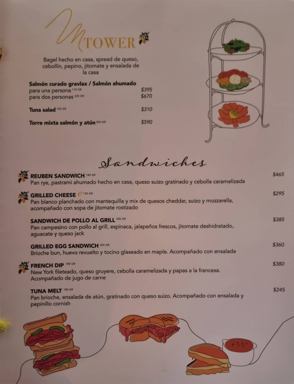Carta del restaurante Mandolina, Ciudad del México