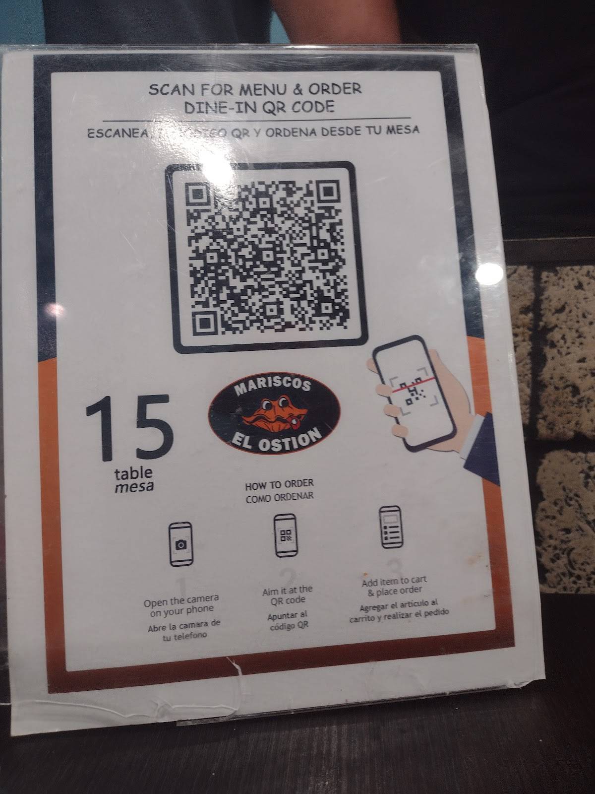 Menu at Mariscos El Ostion restaurant, Pomona