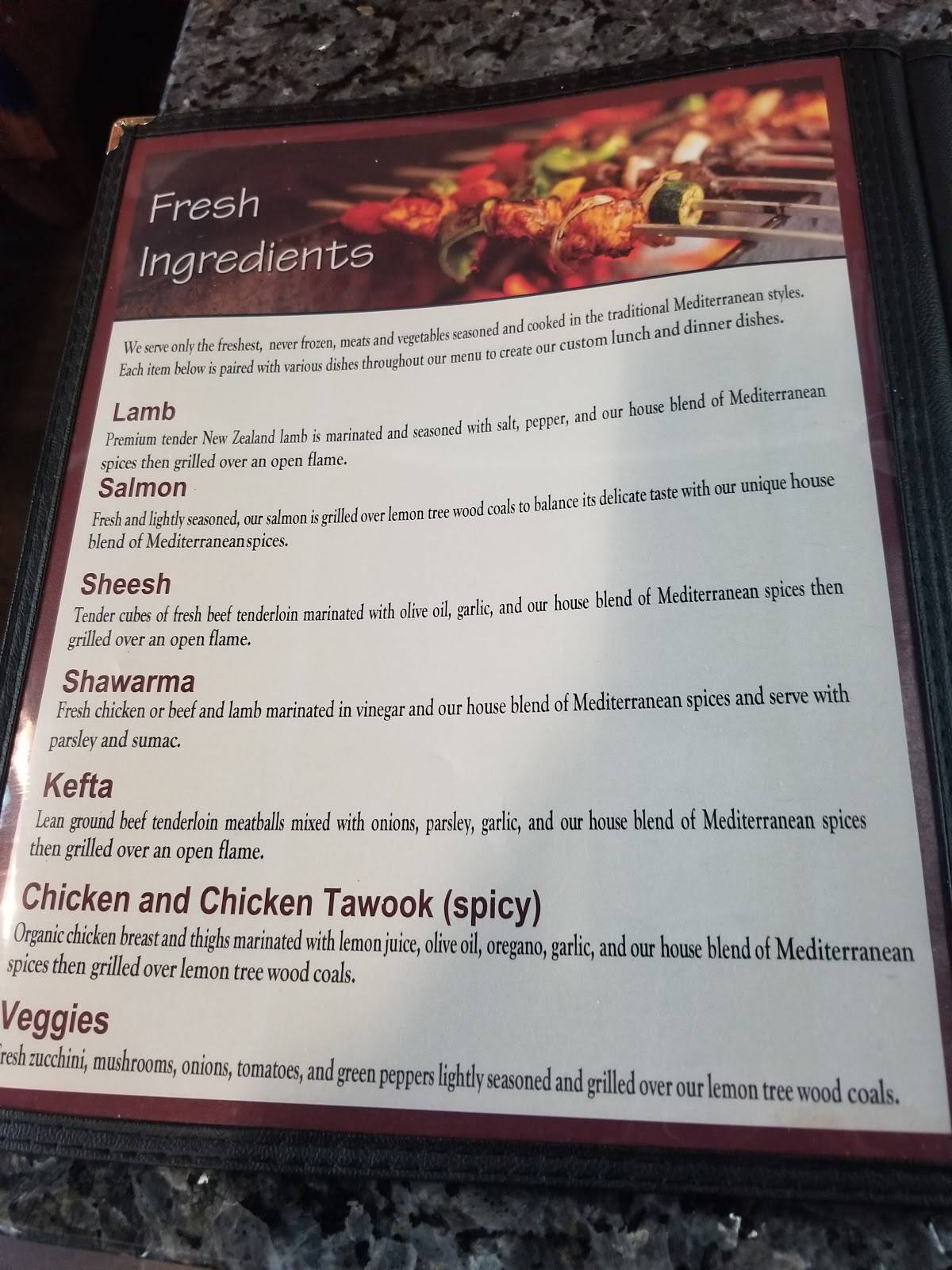 Menu at Marrakesh Mediterranean Cuisine restaurant, Jacksonville