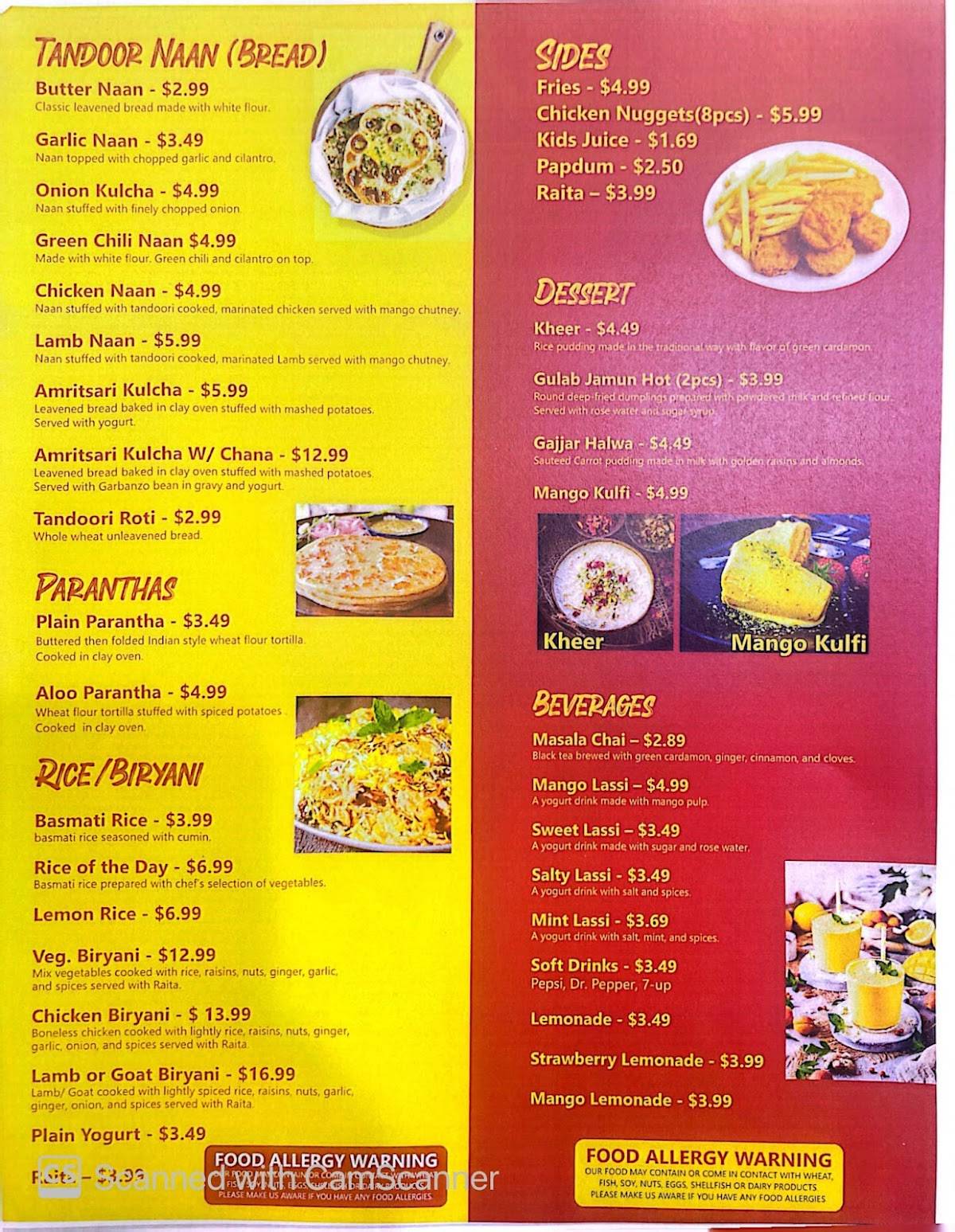 Menu at Masala Express restaurant, Merced