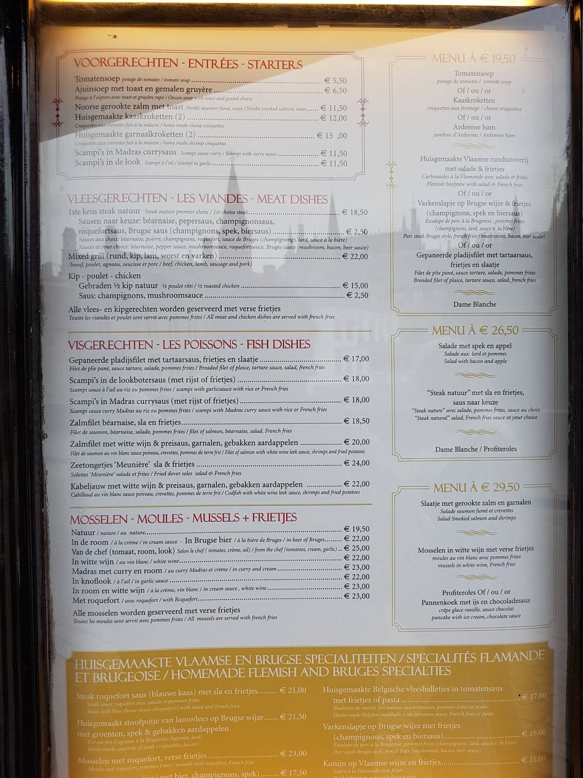 Menu at Restaurant Matinée, Bruges