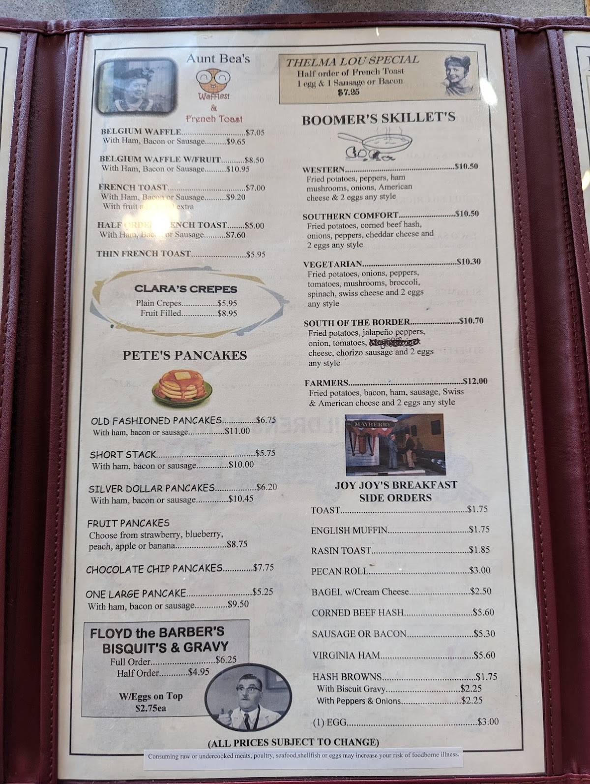 Menu at Mayberry Junction restaurant, Manteno