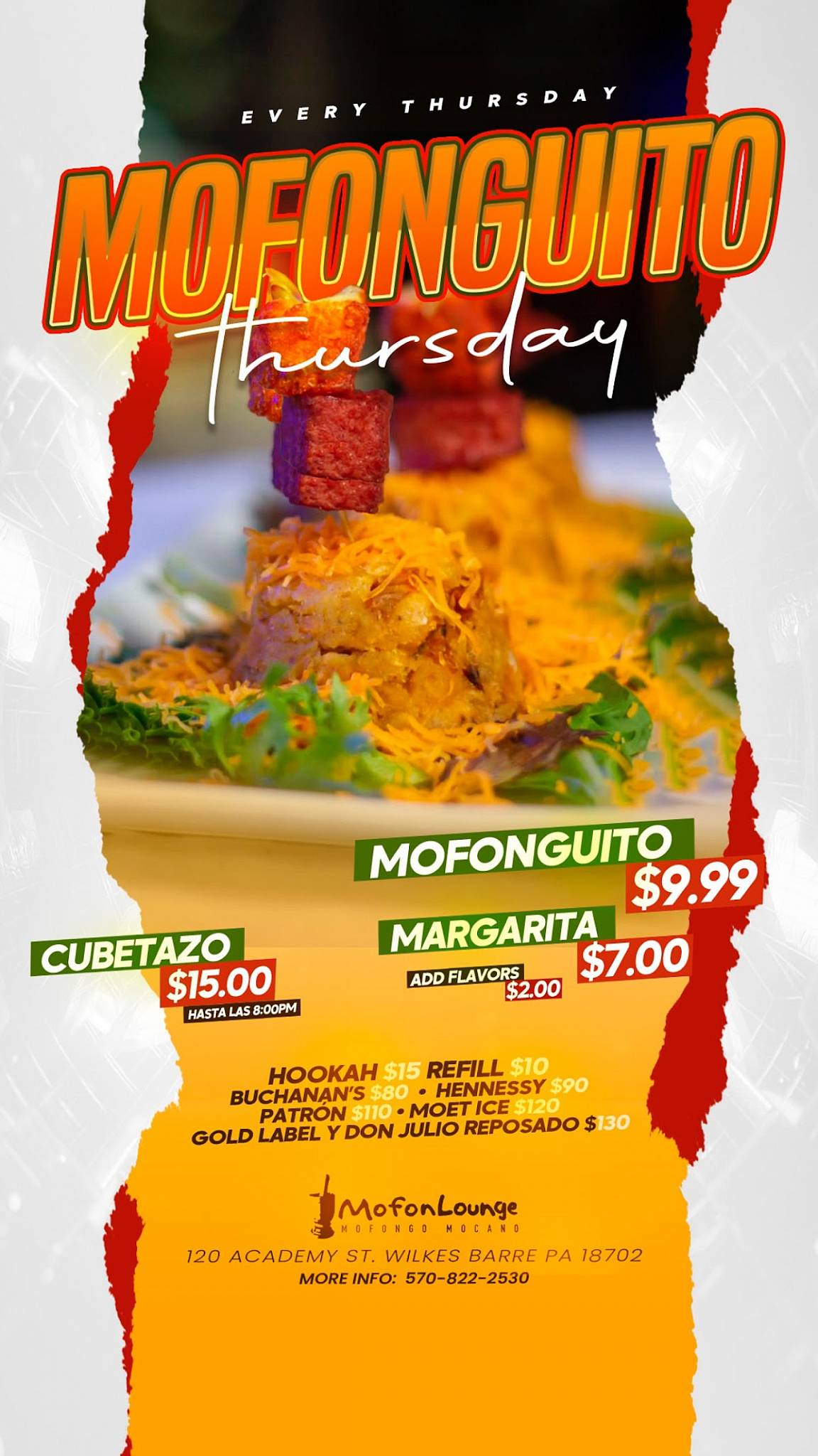 Menu at MofonLounge Mofongo Mocano restaurant, Wilkes-Barre