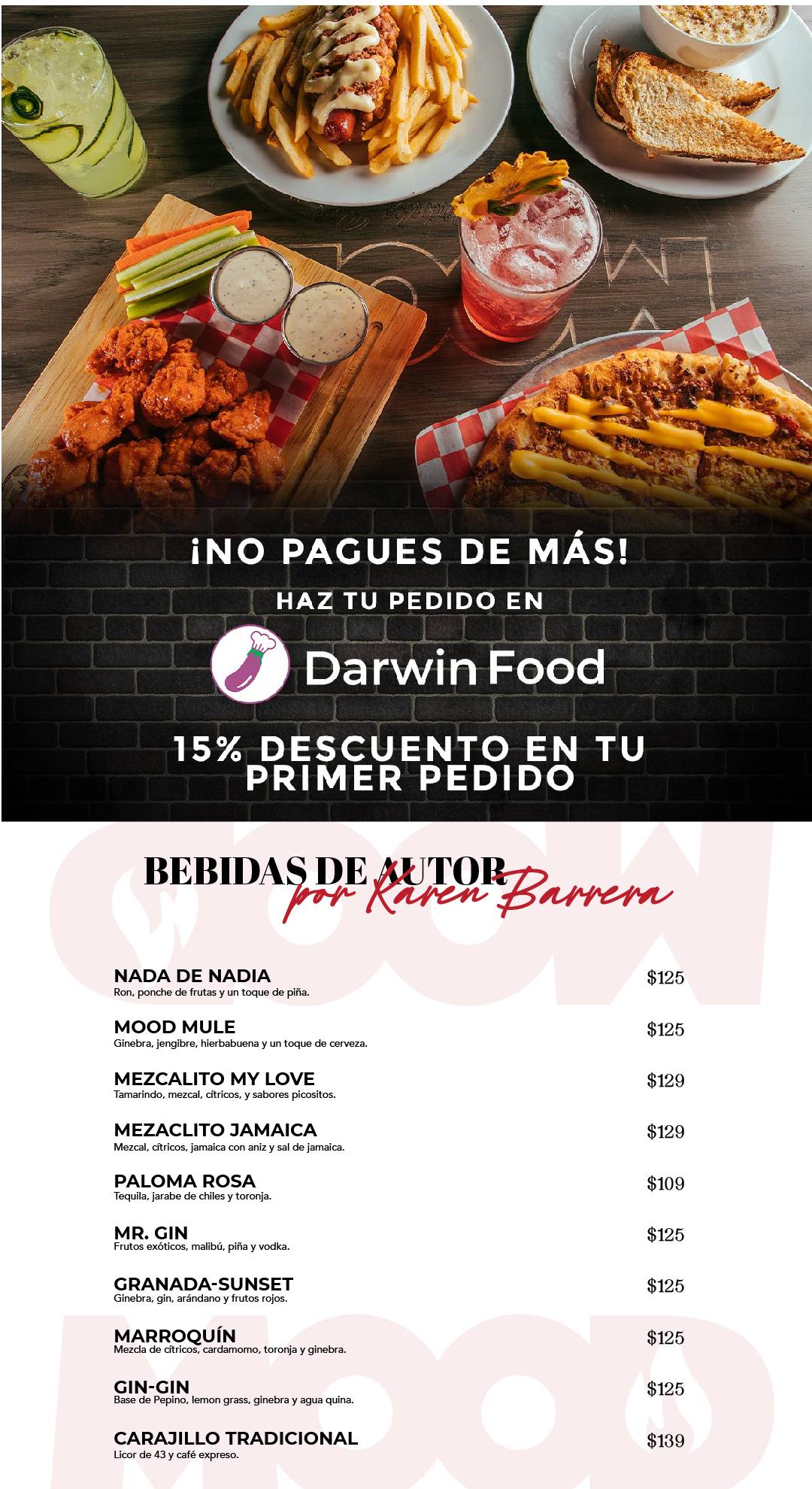Menu at Mood Meet and Drinks restaurant, Chihuahua