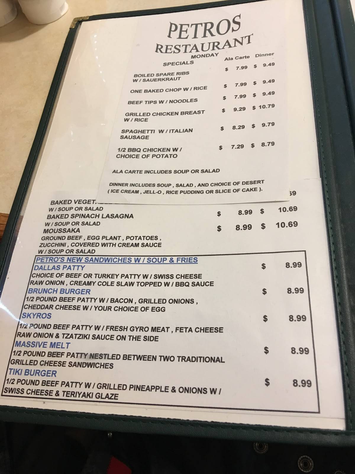 Menu at New Petros Restaurant, Hammond