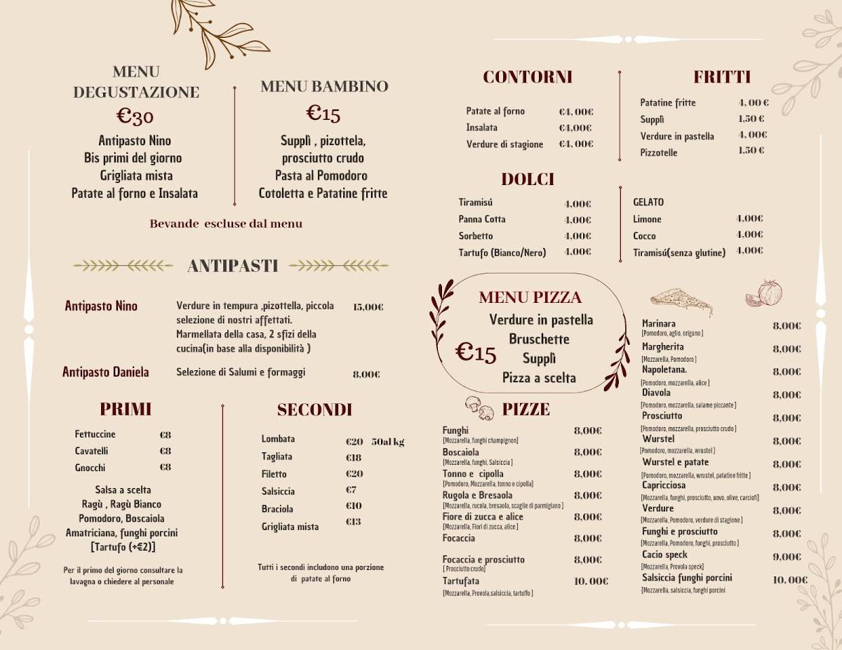 Menu da Nino Agriturismo ristorante, Castel San Pietro Romano