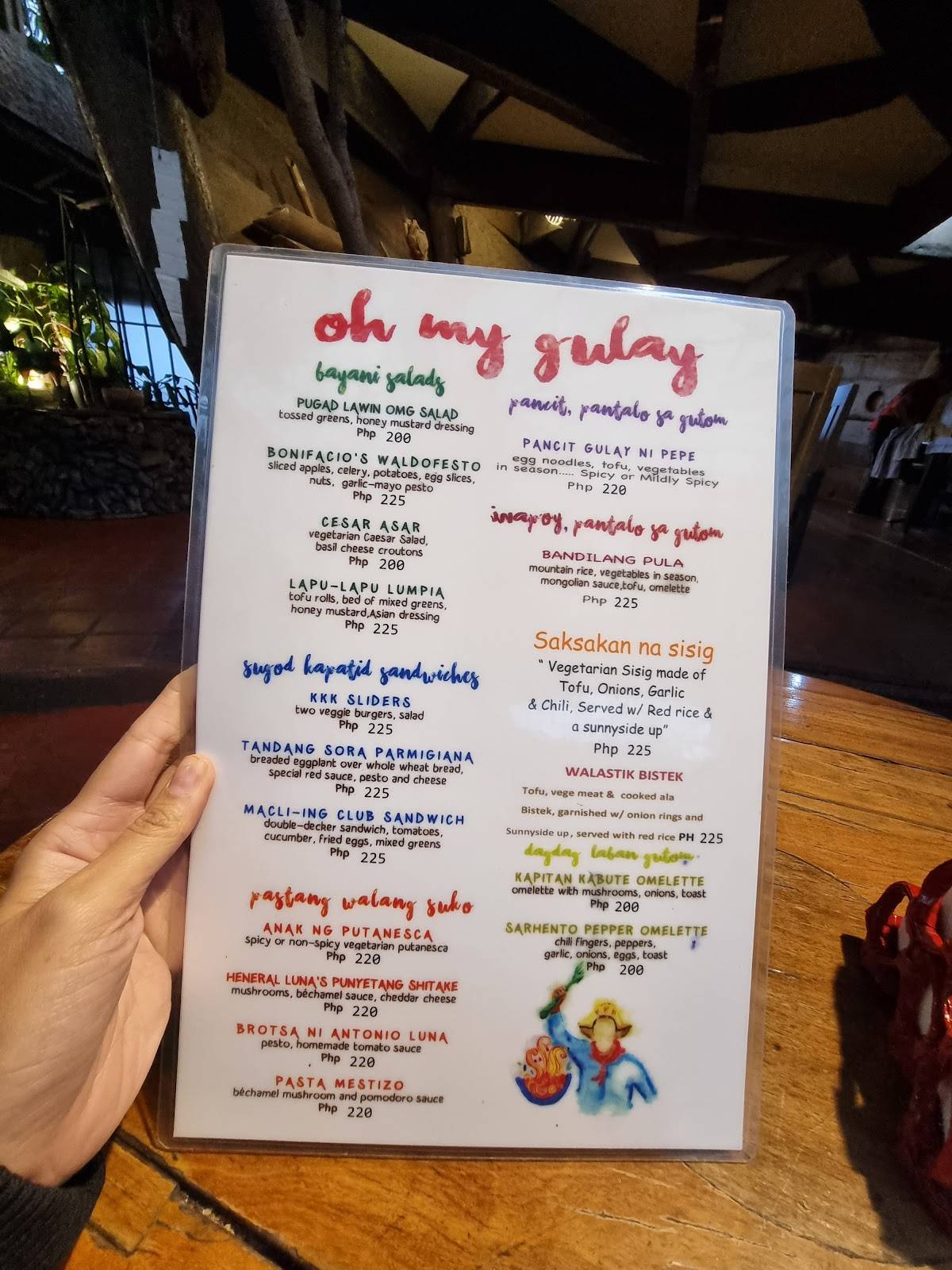 Menu at Oh My Gulay restaurant, Baguio