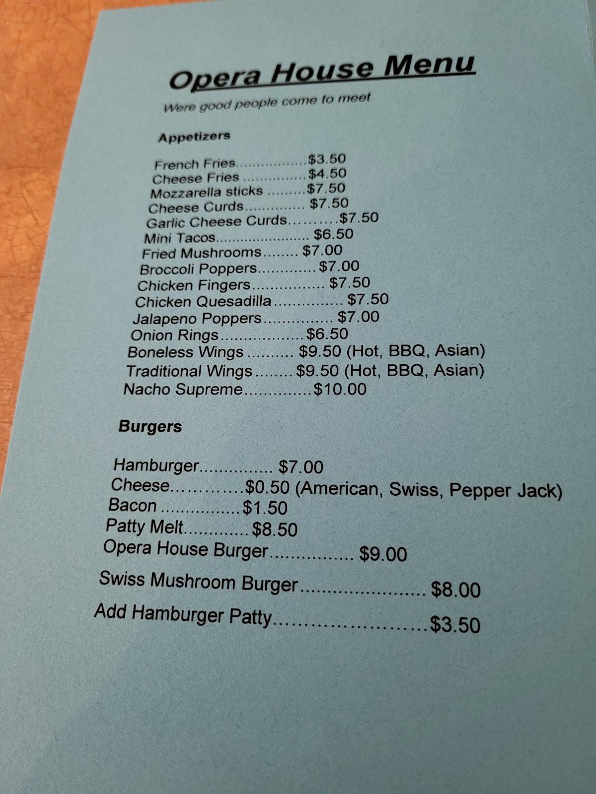 Menu at Opera House Bar & Grill, New Lisbon, 120 S Adams St