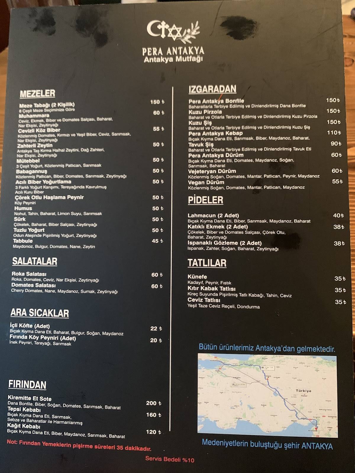 Menu at Pera Antakya, Istanbul