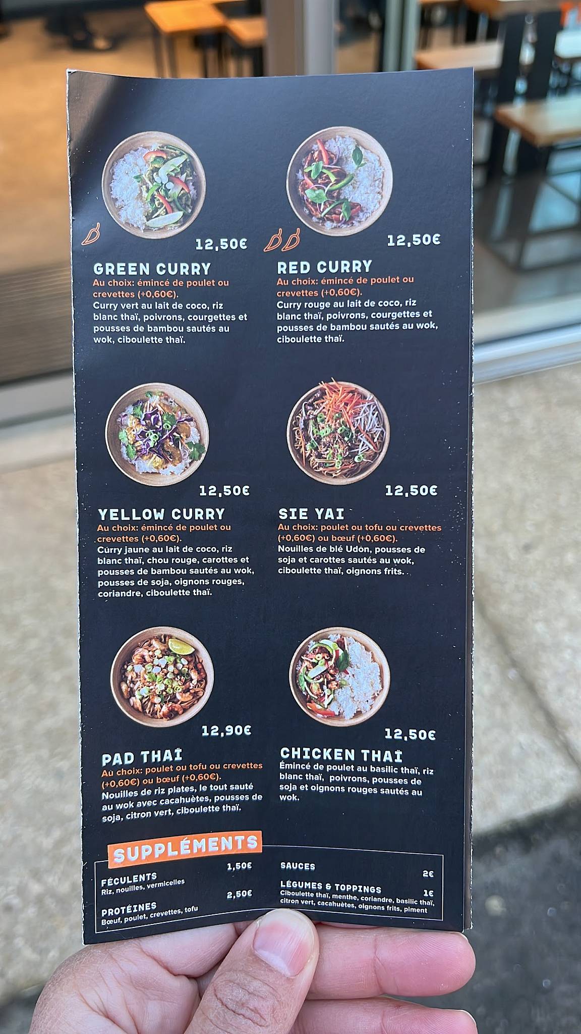 Menu au Pitaya Thaï Street Food restaurant, Buchelay