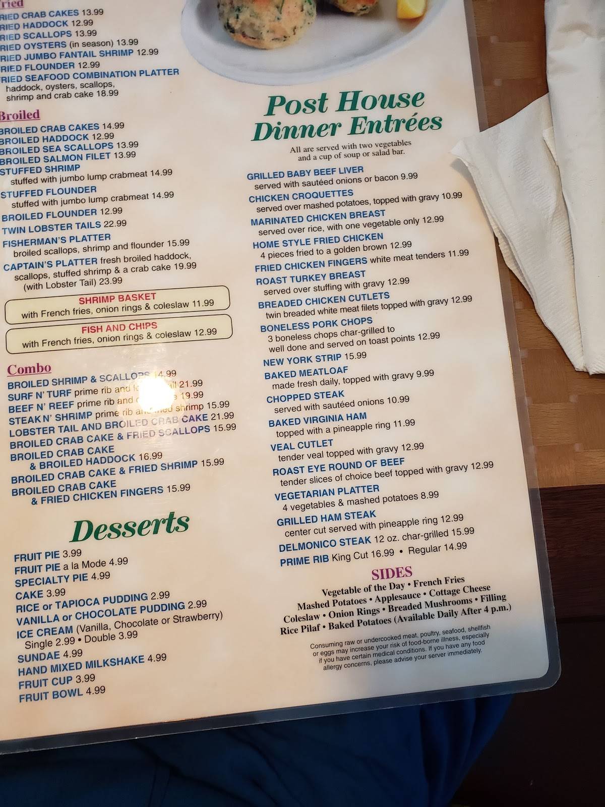 Menu at Post House Restaurant, Oxford