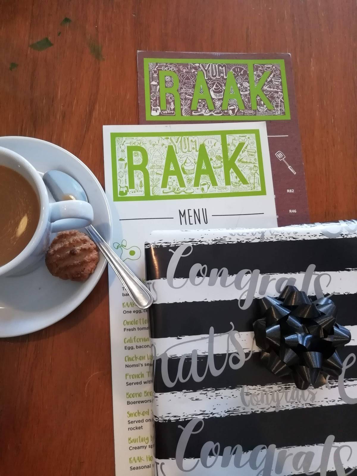 Menu at RAAK restaurant, Port Elizabeth, Salisbury Centre