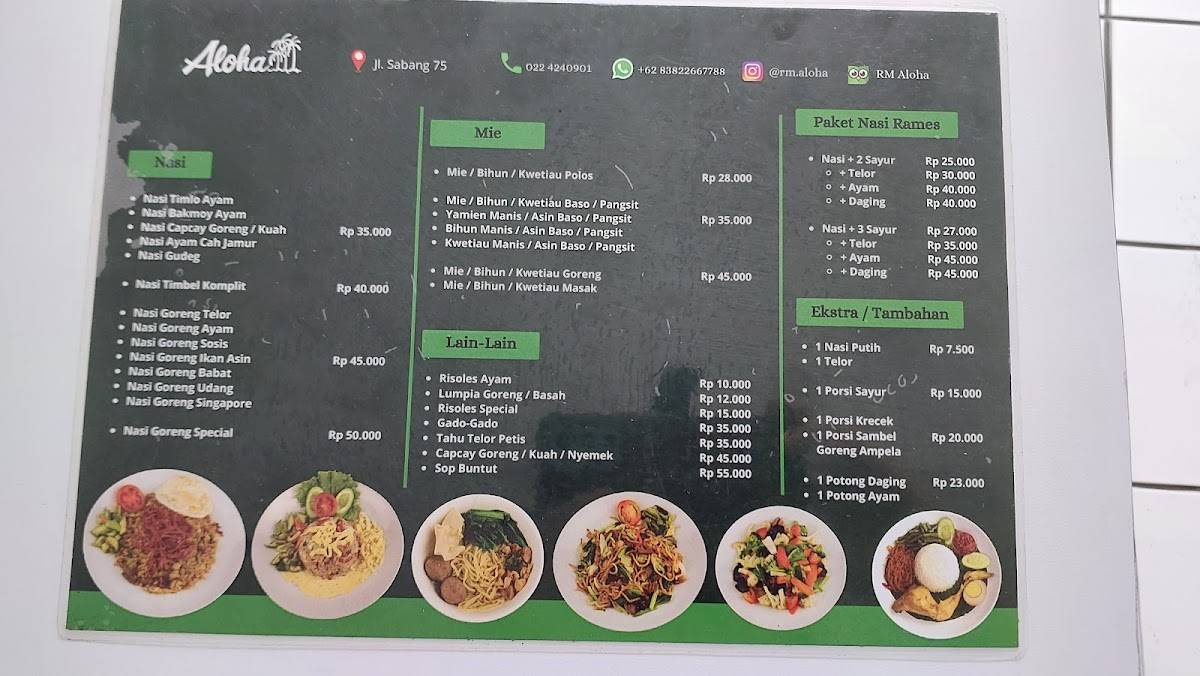 Menu at RM Aloha restaurant, Bandung
