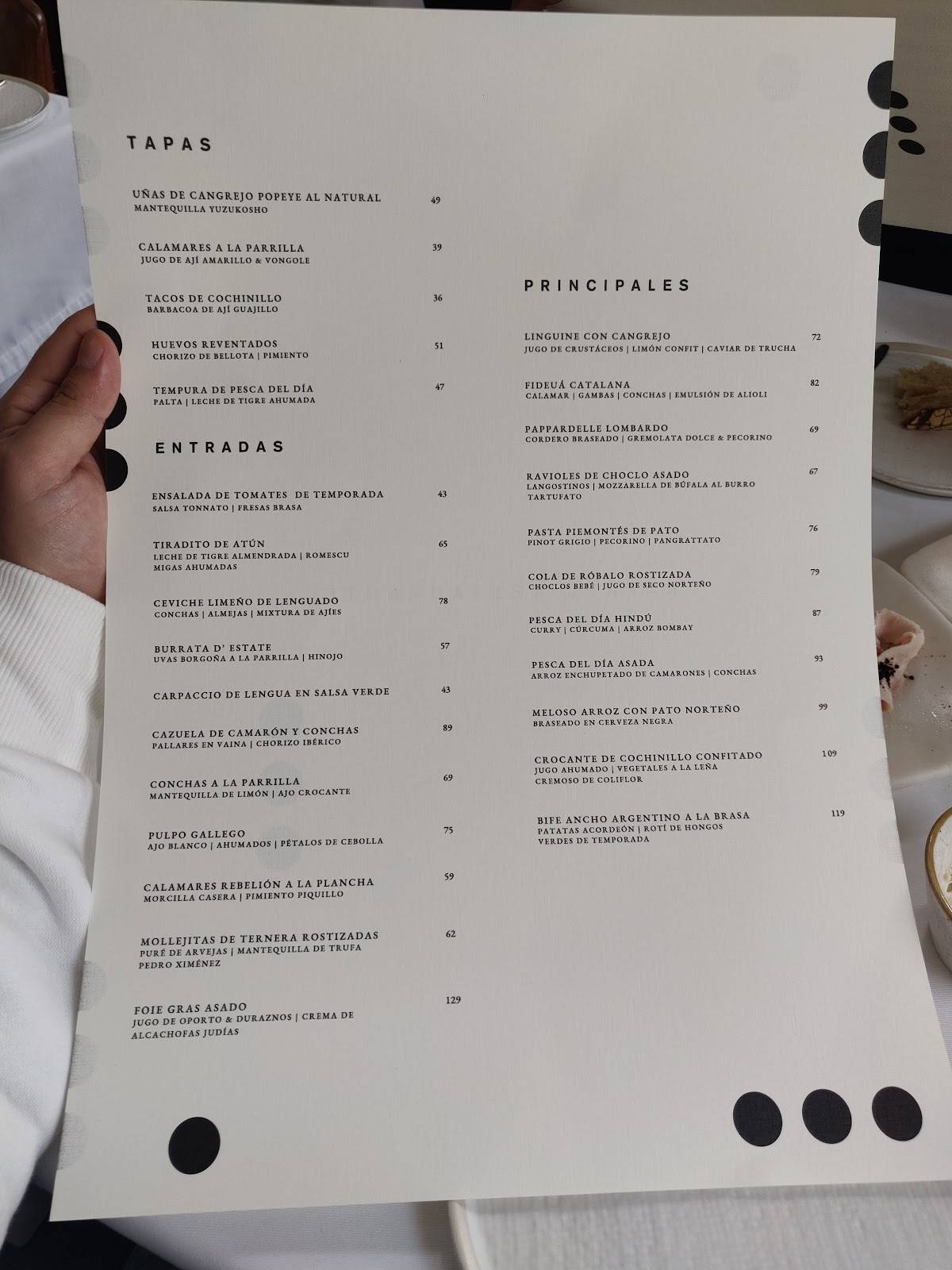 Carta del restaurante Rafael, Miraflores, Ca. San Martín 300