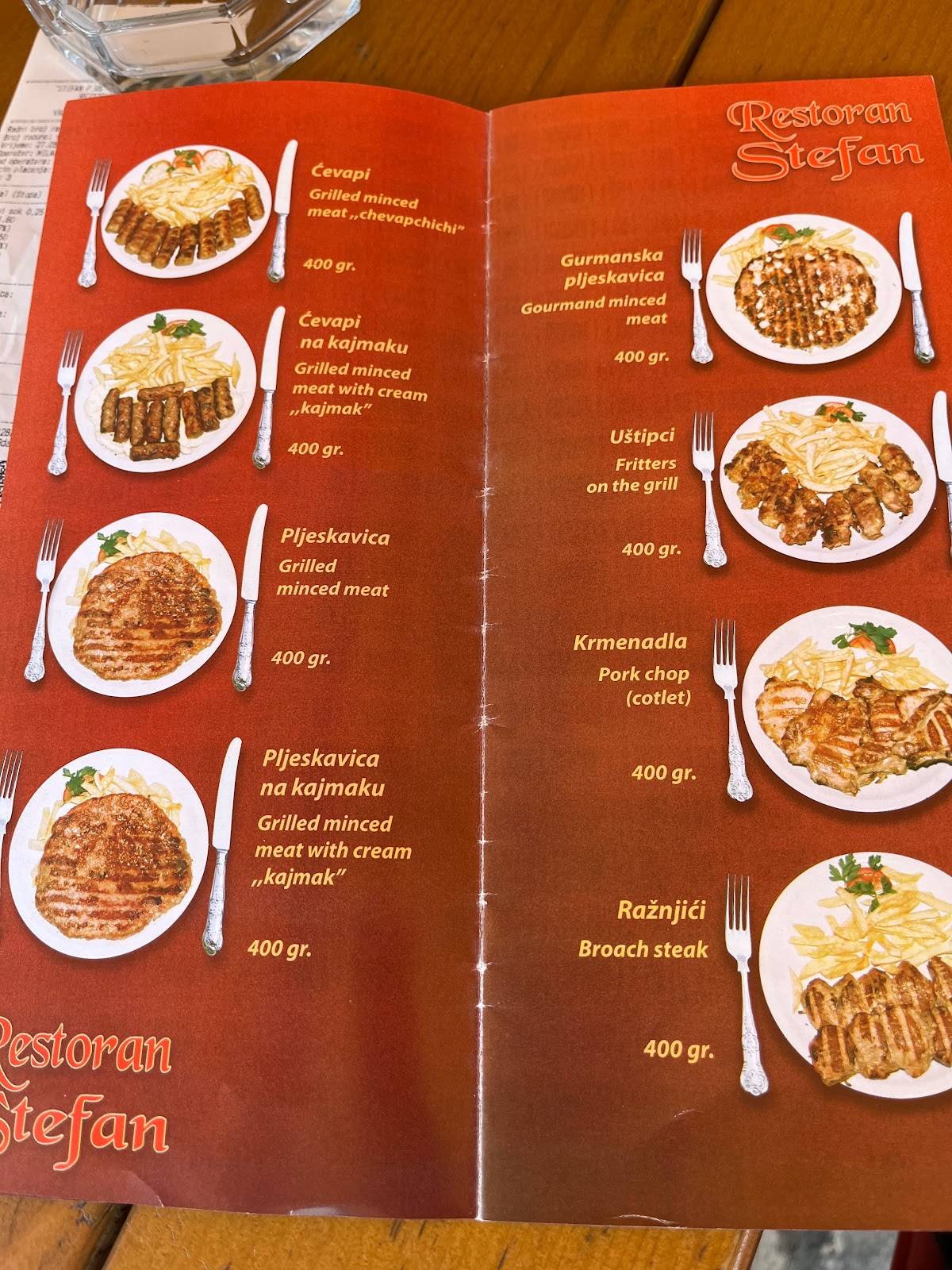 Speisekarte von Restoran Stefan restaurant, Podgorica