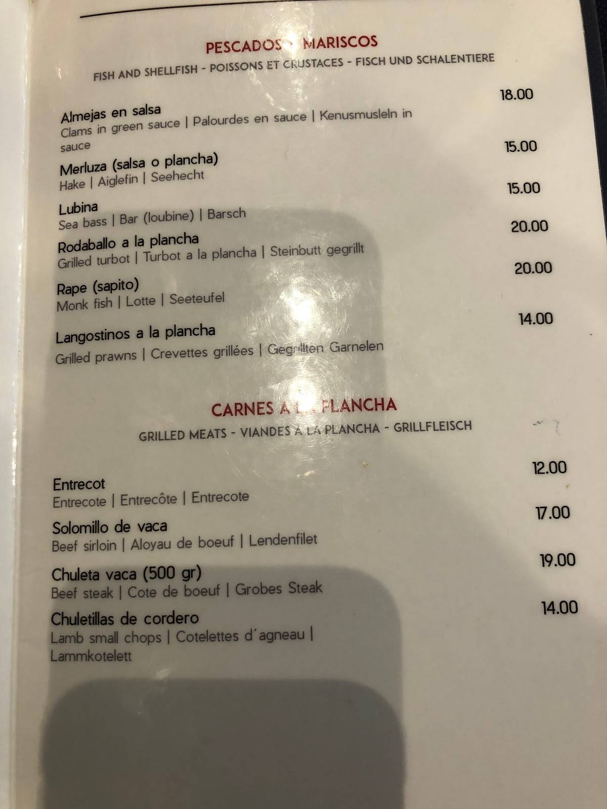 Menu at Rio-Oja Restaurant, Bilbao