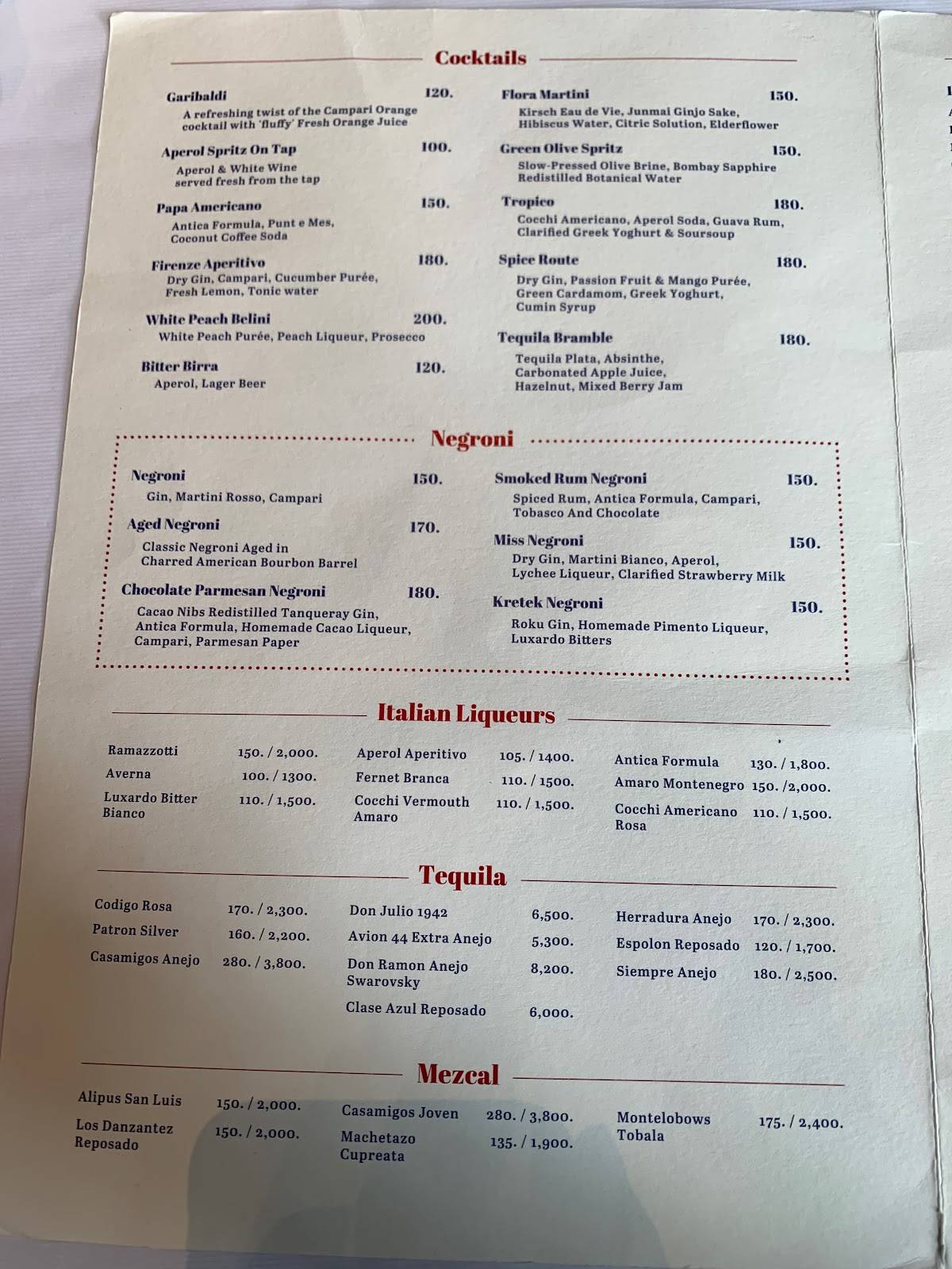Menu at Roma Osteria & Bar, Jakarta