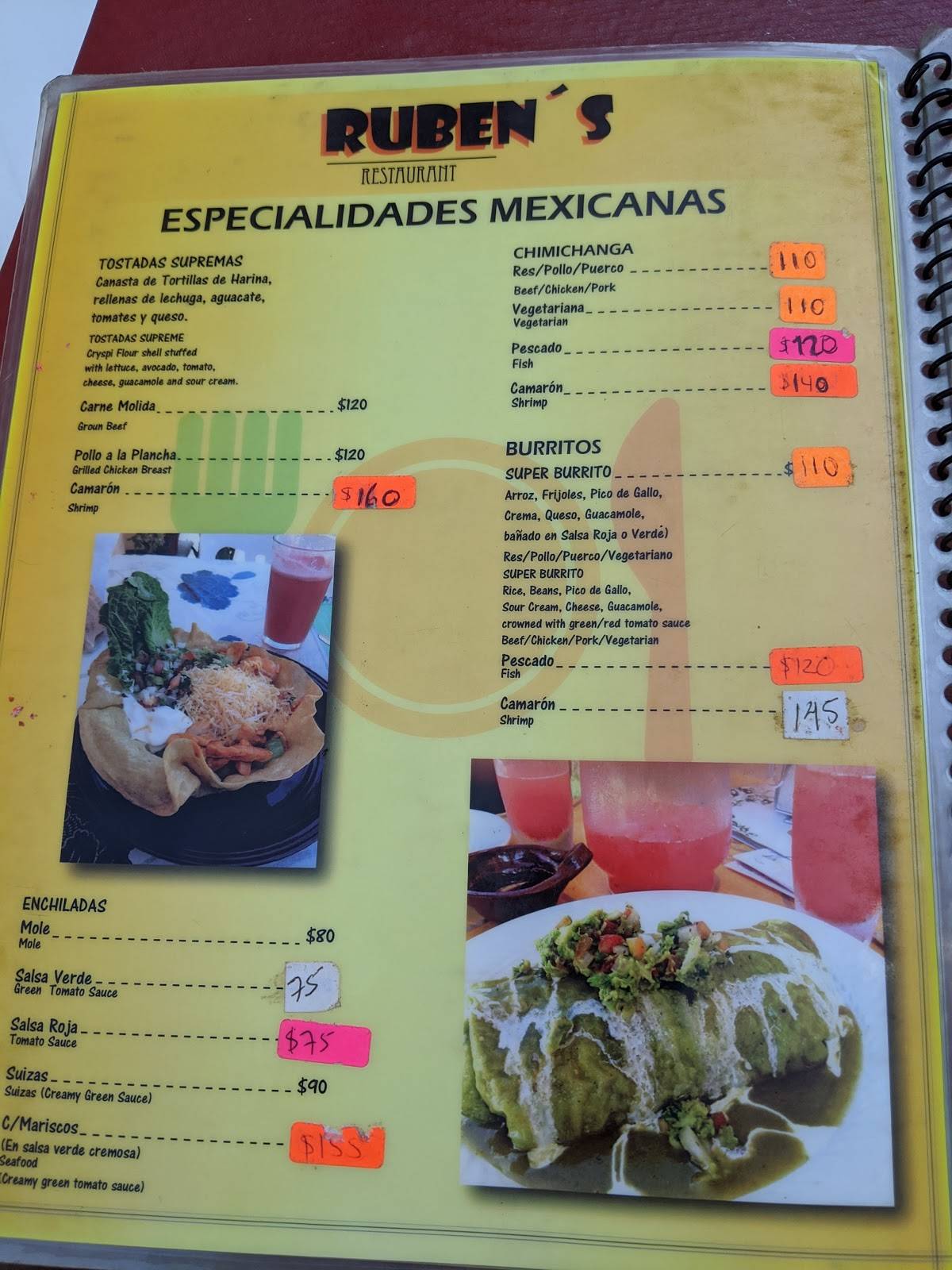 Menu at Ruben's restaurant, Isla Mujeres, 18