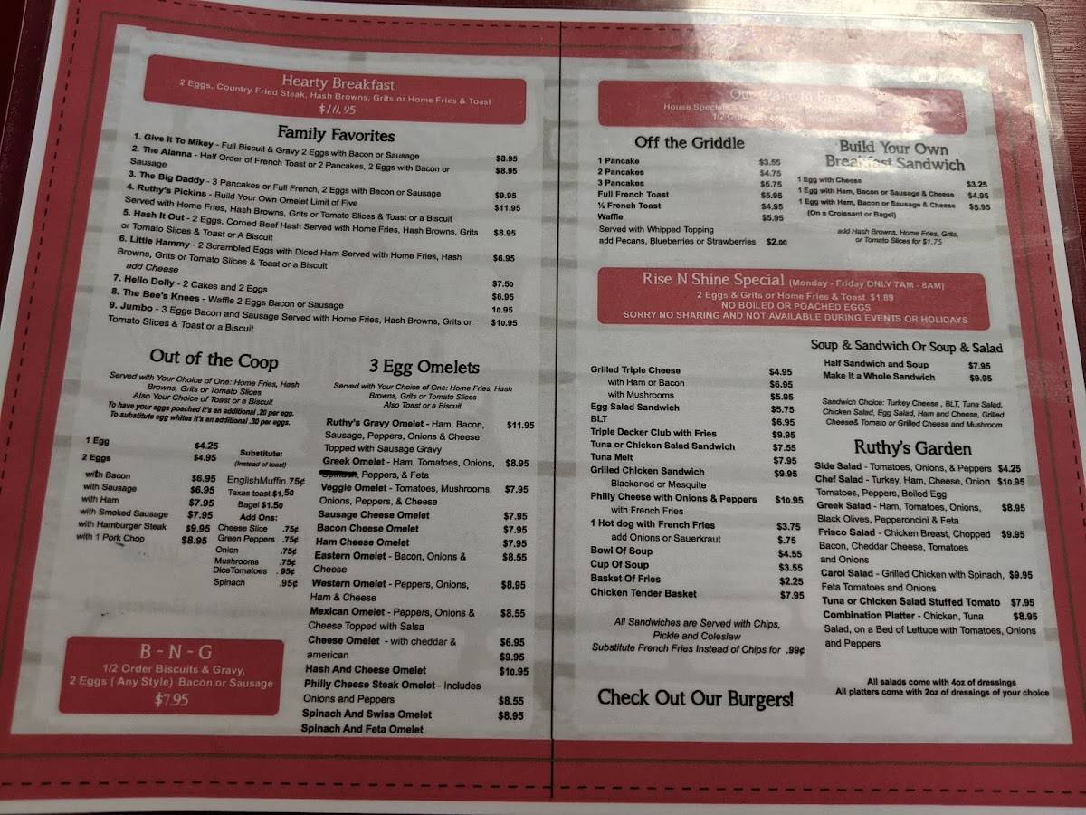 Menu at Ruthy's Kozy Kitchen restaurant, New Smyrna Beach