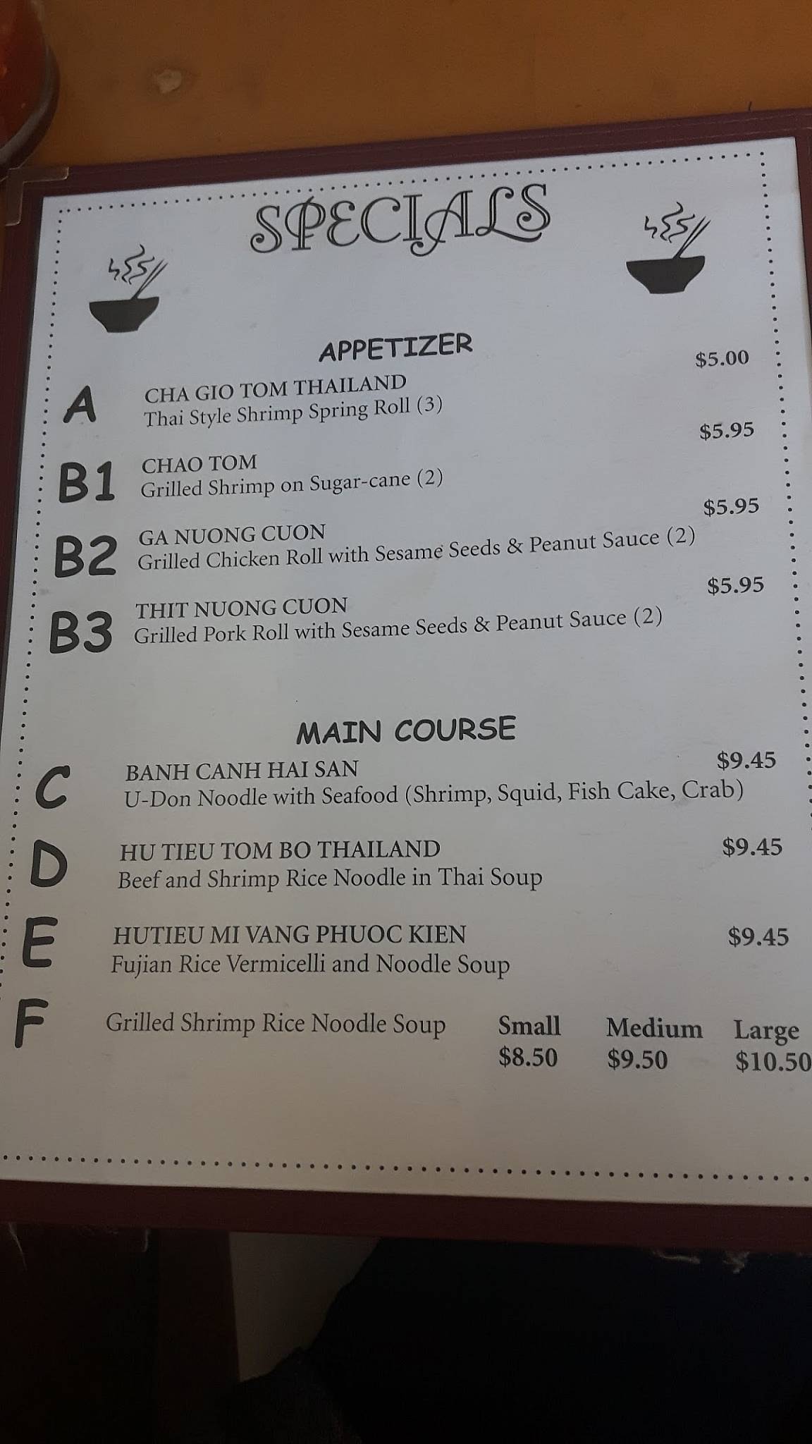 Menu at Saigon Boy Noodle House restaurant, Ottawa