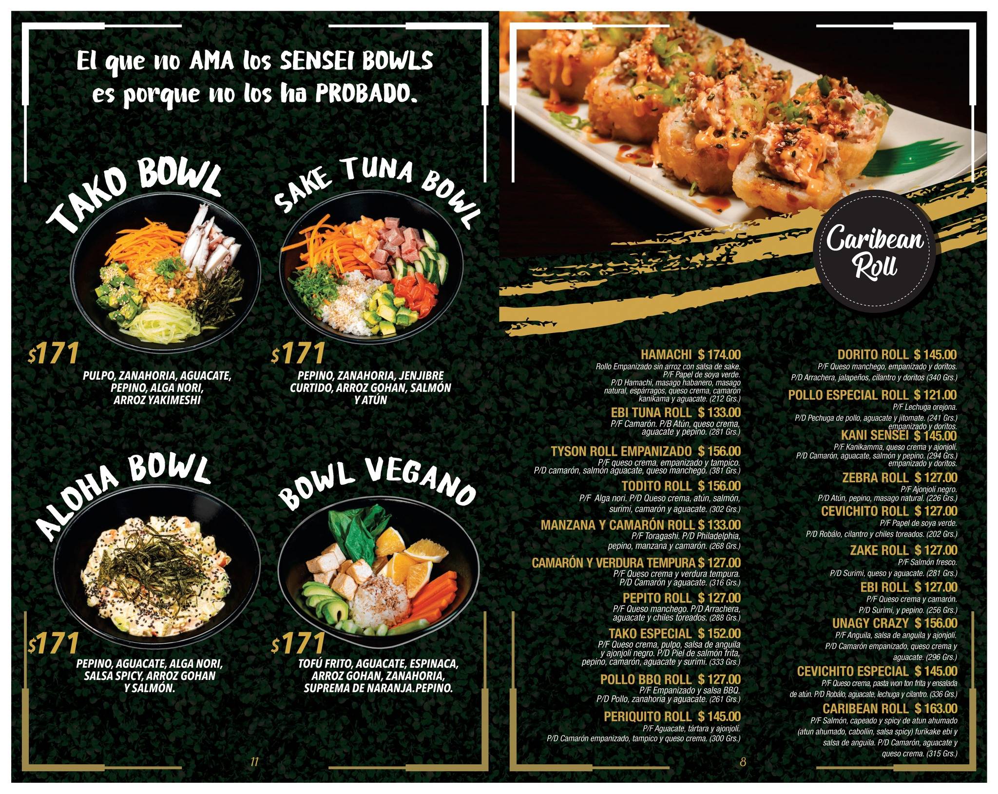 Carta de Sensei Sushi Bar, Tapachula de Córdova y Ordoñez, 4ª Avenida ...