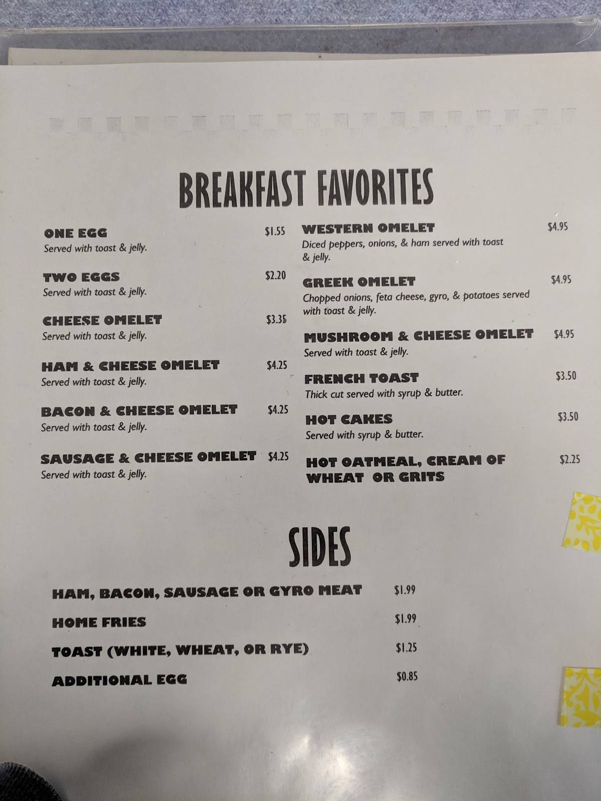 Menu at Sharon Hotdog Shop restaurant, Sharon