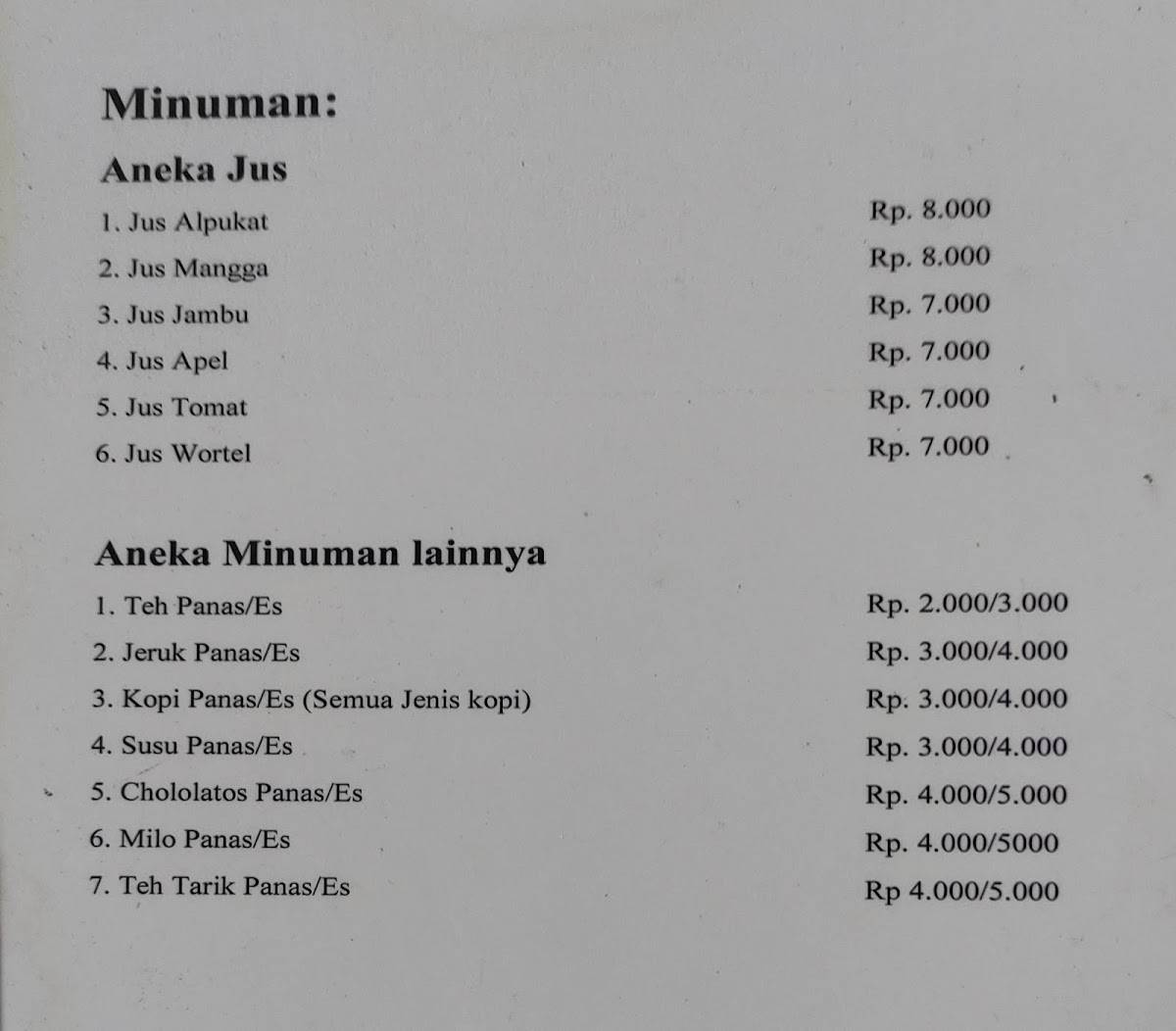 Carta del restaurante Sop Ikan Khas Batam, Semarang, Semarang