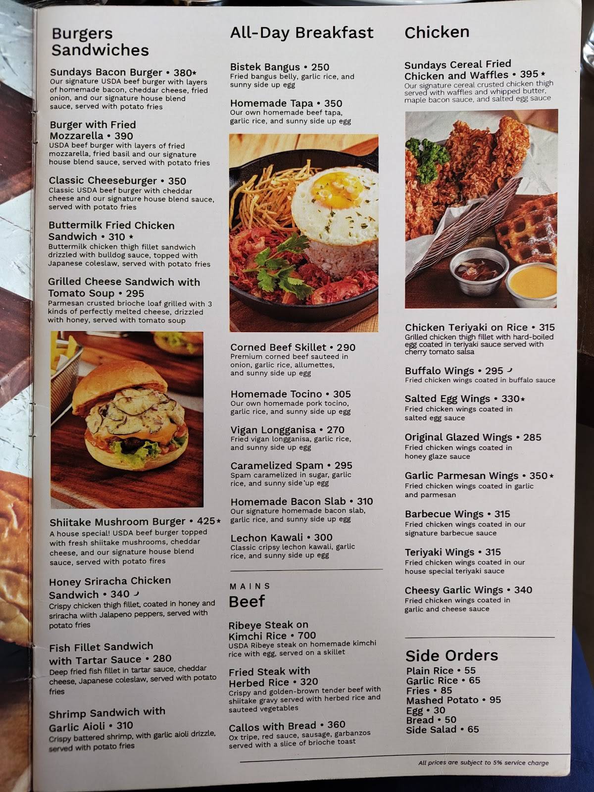 Menu at Sundays Cafe and Restaurant, Marikina