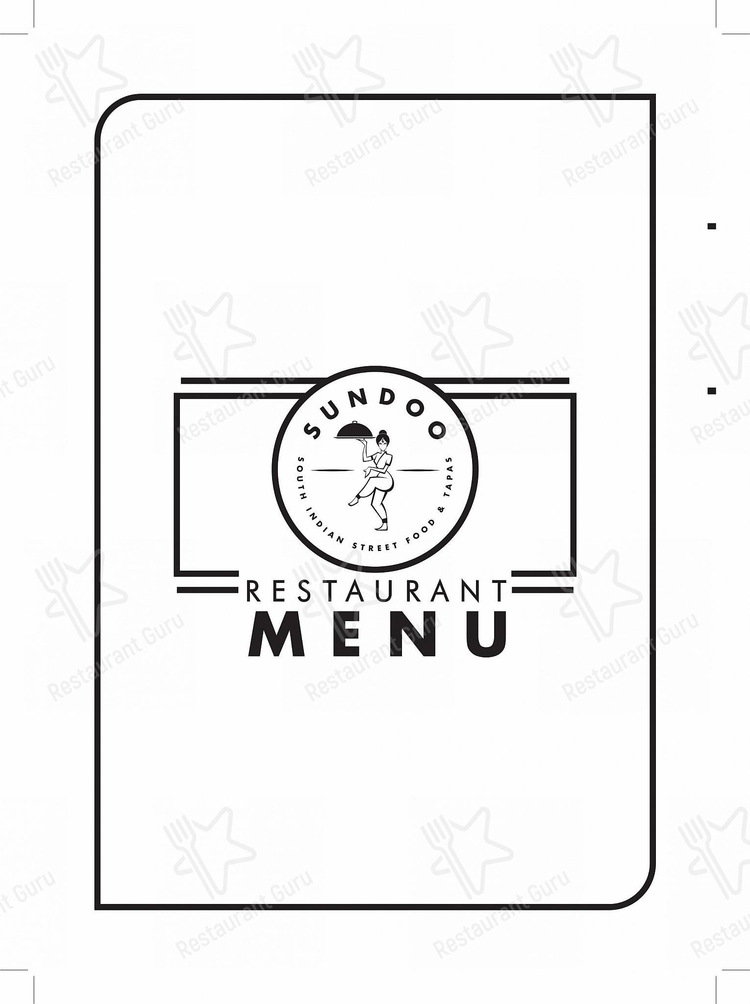 Menu at Sundoo Sea Point restaurant, Cape Town, 77 Regent Rd