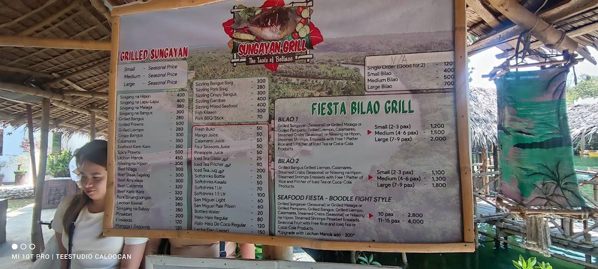 Menu at Sungayan Grill restaurant, Bolinao, 9V34+Q2W