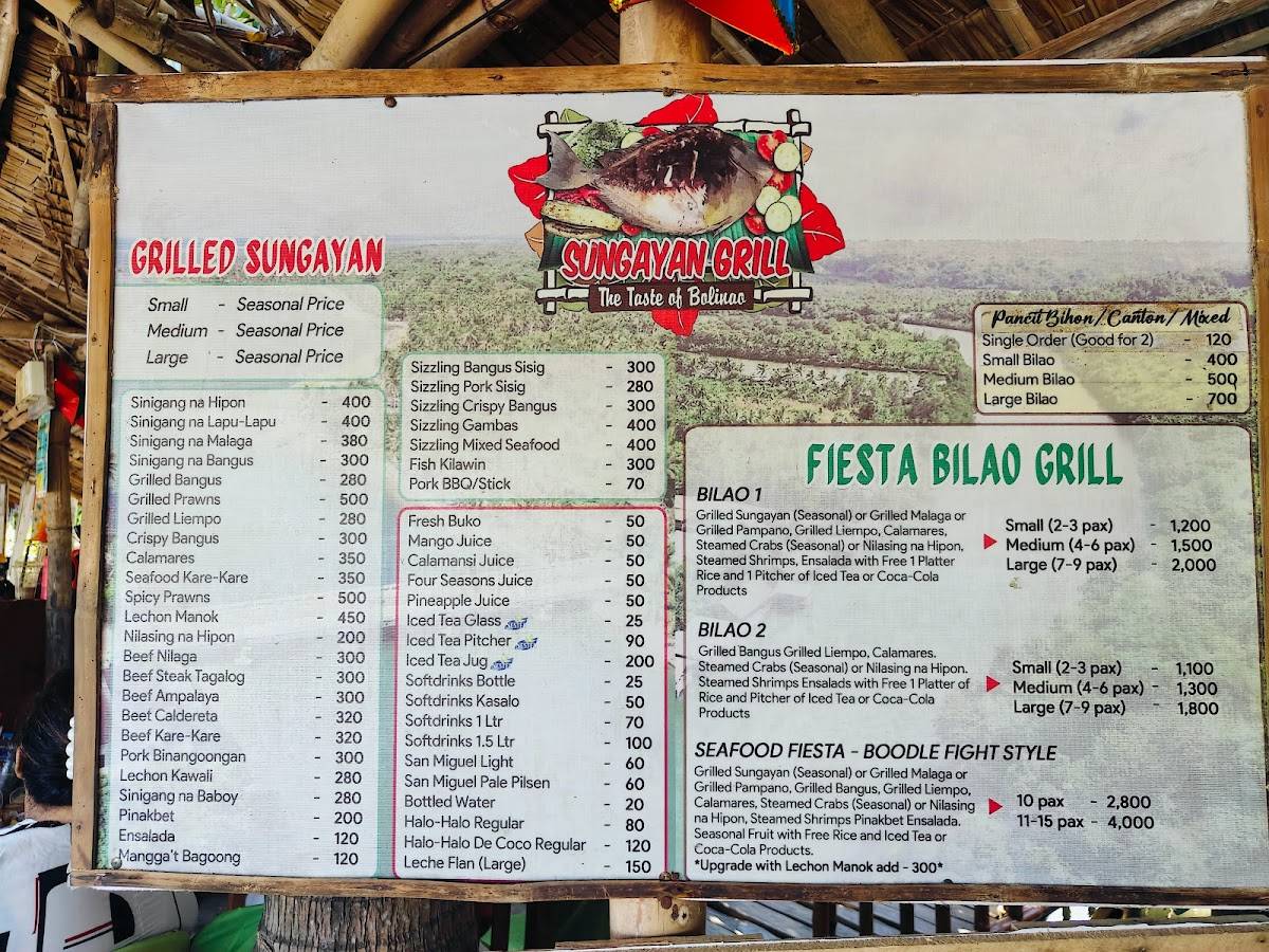 Menu at Sungayan Grill restaurant, Bolinao, 9V34+Q2W
