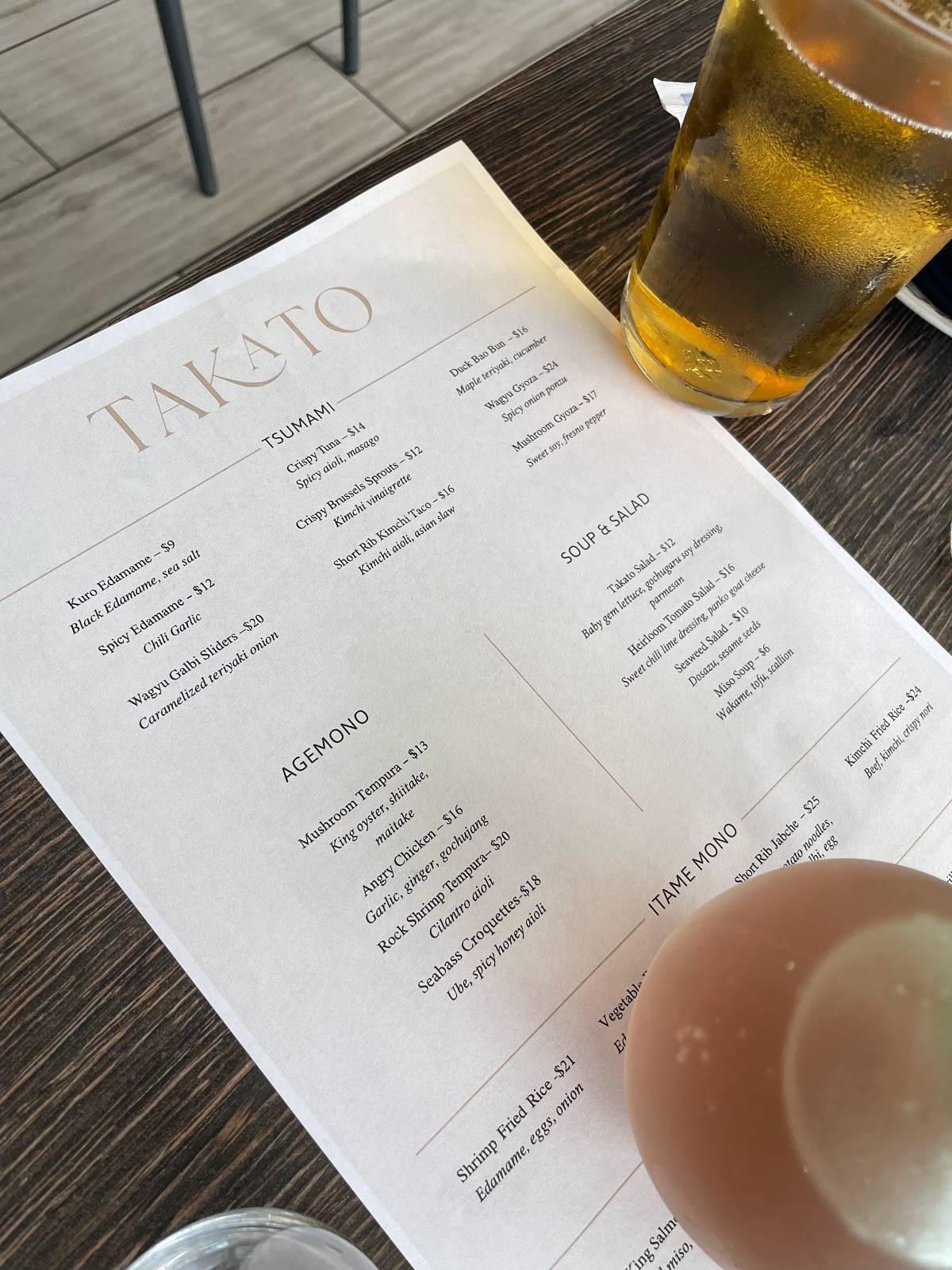 Menu at TAKATO restaurant, Fort Lauderdale