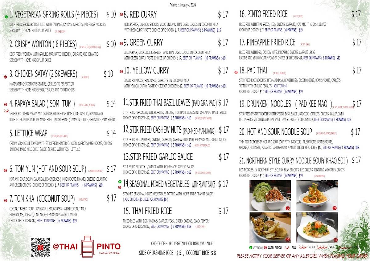 Menu at @THAI PINTO CUISINE restaurant, Chemainus