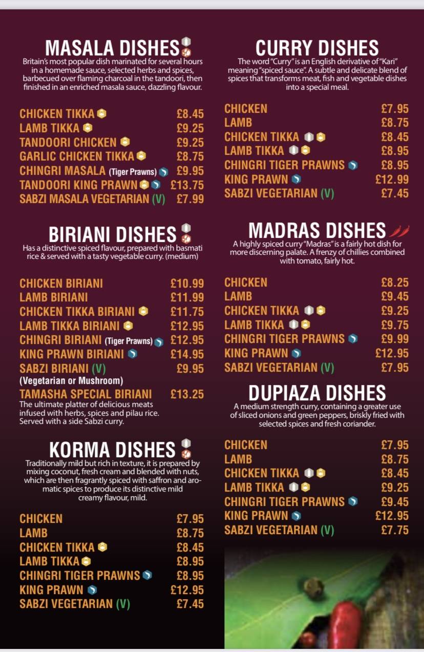 Menu at Tamasha Lindfield restaurant, Lindfield