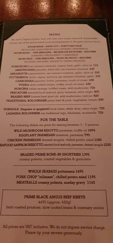Menu at Tavolata restaurant, Mandaue City, Design Center of 6014