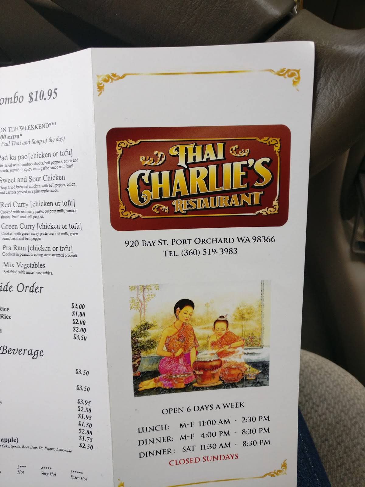 Menu at Thai Charlie's Restaurant, Port Orchard